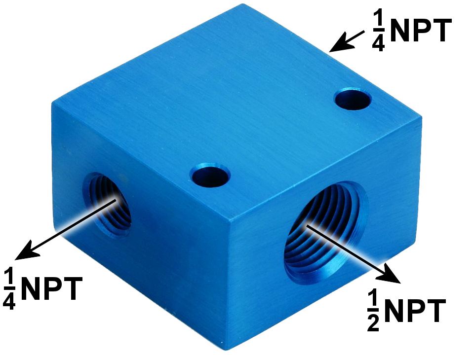 Autometer 2286 Aluminum Three Way Port Block With Two 1/4" NPT Female ...