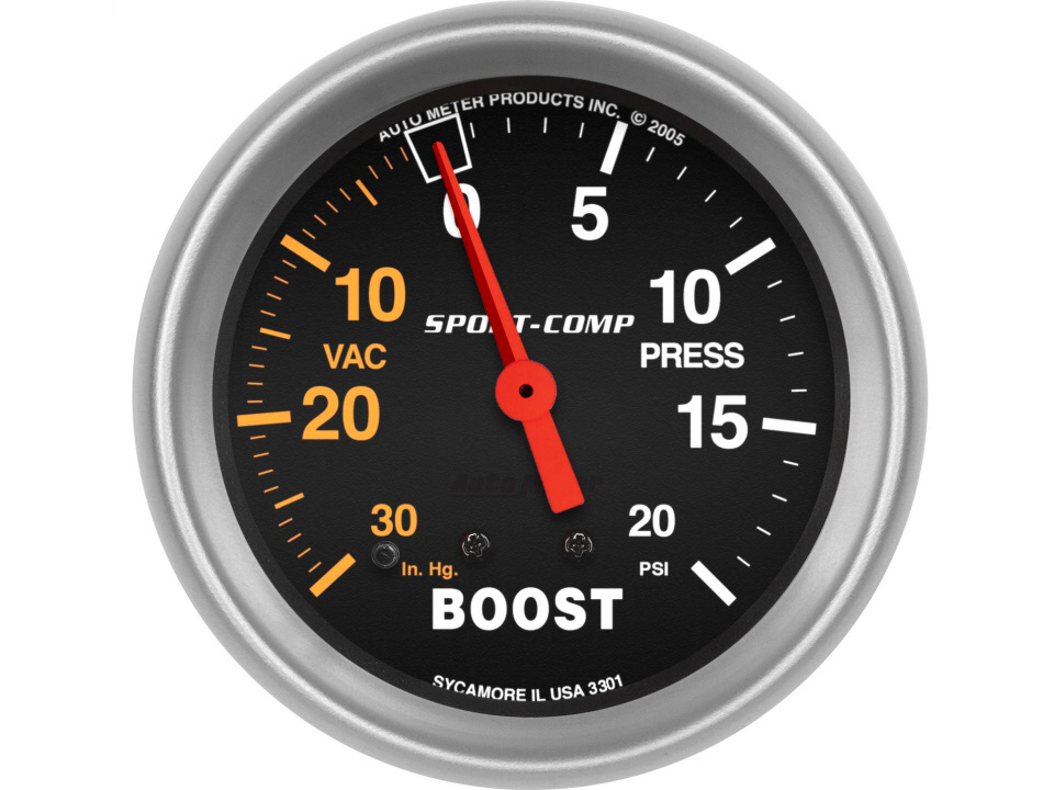 Autometer 3301 Sport-Comp 2-1/16" Mechanical Boost/Vacuum Gauge 30 in ...