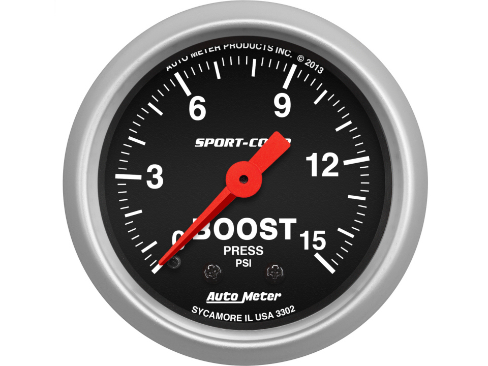 Autometer 3302 Sport-Comp 2-1/16" Mechanical 0-15 PSI Boost Pressure ...