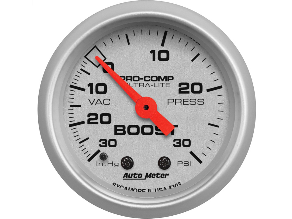 Autometer 4303 Ultra-Lite 2-1/16" Mechanical Boost/Vacuum Gauge 30 in ...