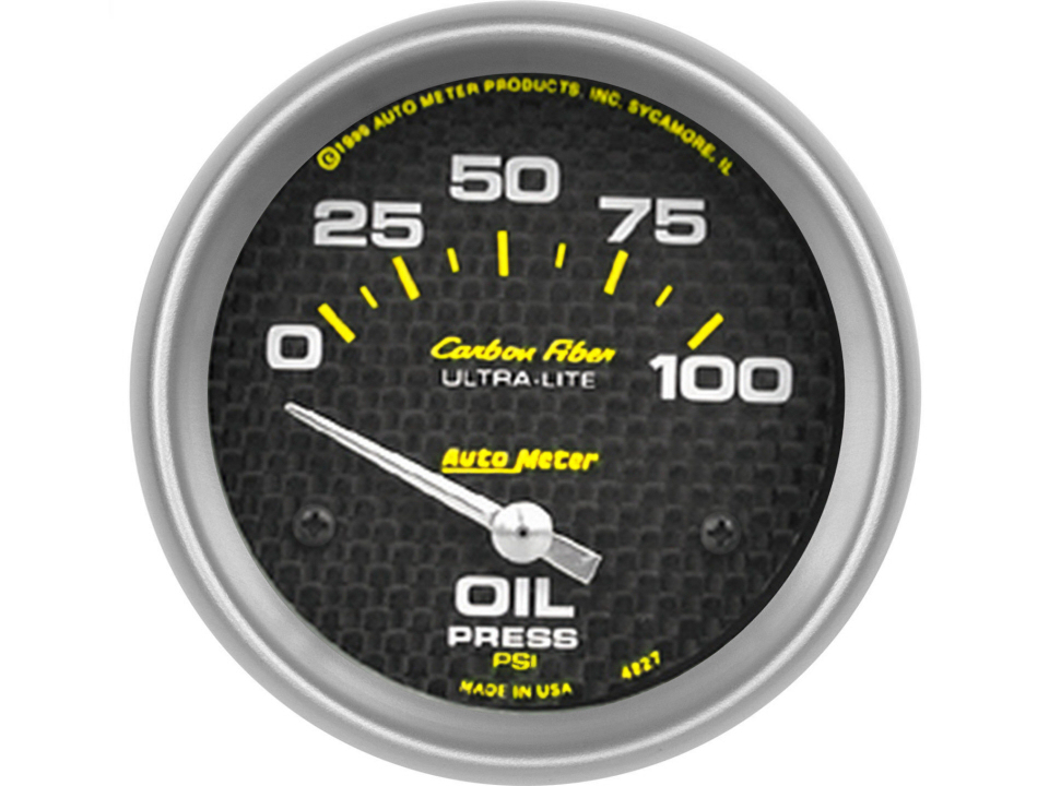 Autometer 4827 Carbon Fiber 2-5/8" Electrical 0-100 PSI Oil Pressure ...