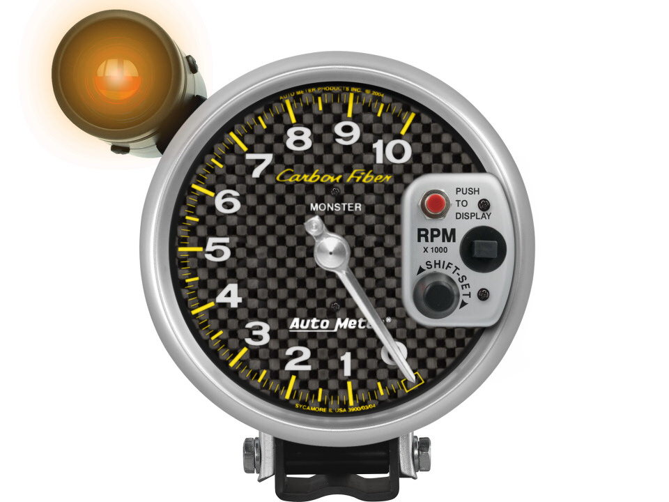 Autometer 4899 Carbon Fiber 5" Diameter 10000 RPM Pedestal Tachometer ...