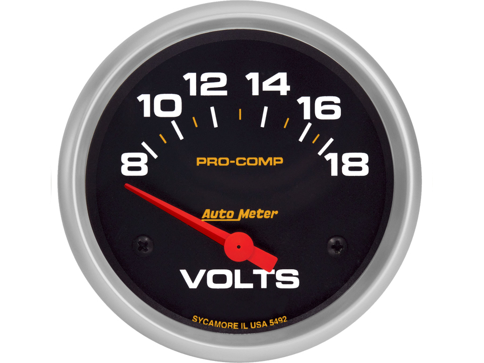 Autometer 5492 Pro-Comp 2-5/8" Diameter In Dash 8-18V Voltage Voltmeter ...