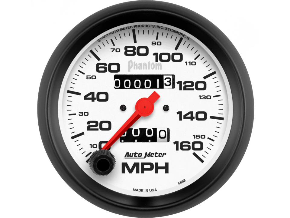 Autometer 5893 Phantom 3-3/8" Cable Driven 160 MPH Mechanical Speedometer With Odometer And Trip ...